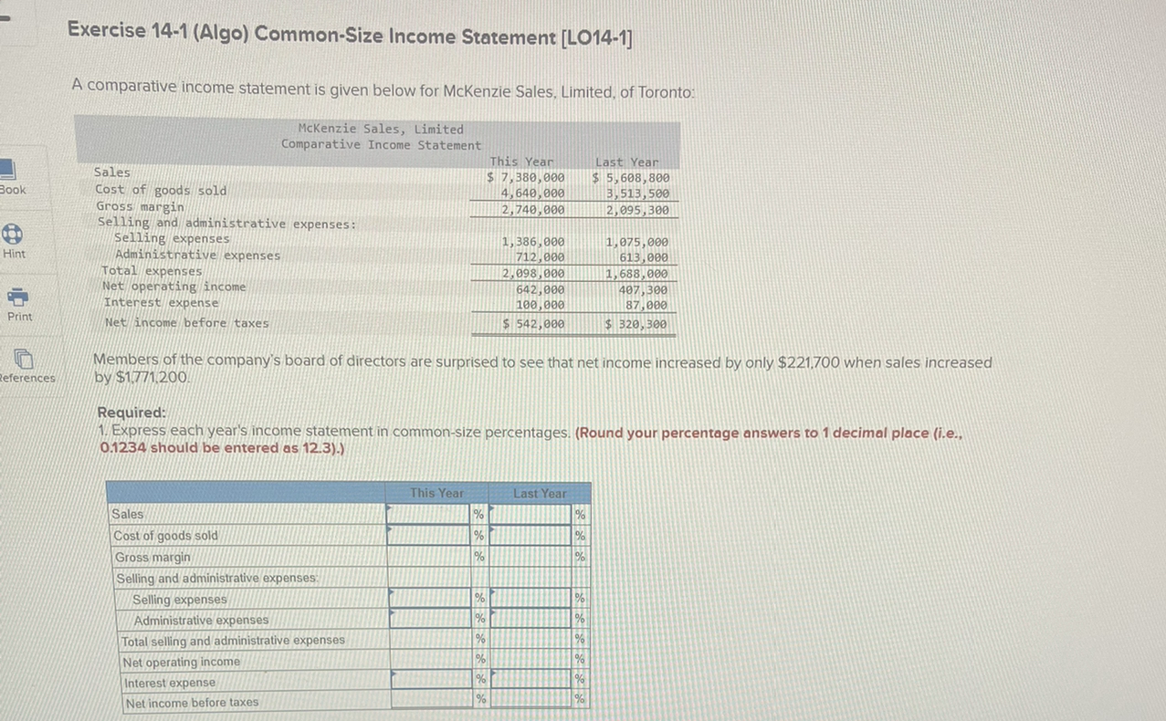 Solved Exercise 14-1 (Algo) Common-Size Income Statement | Chegg.com