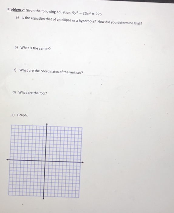 Solved Problem 2: Given the following equation: 9y2-25x2= | Chegg.com