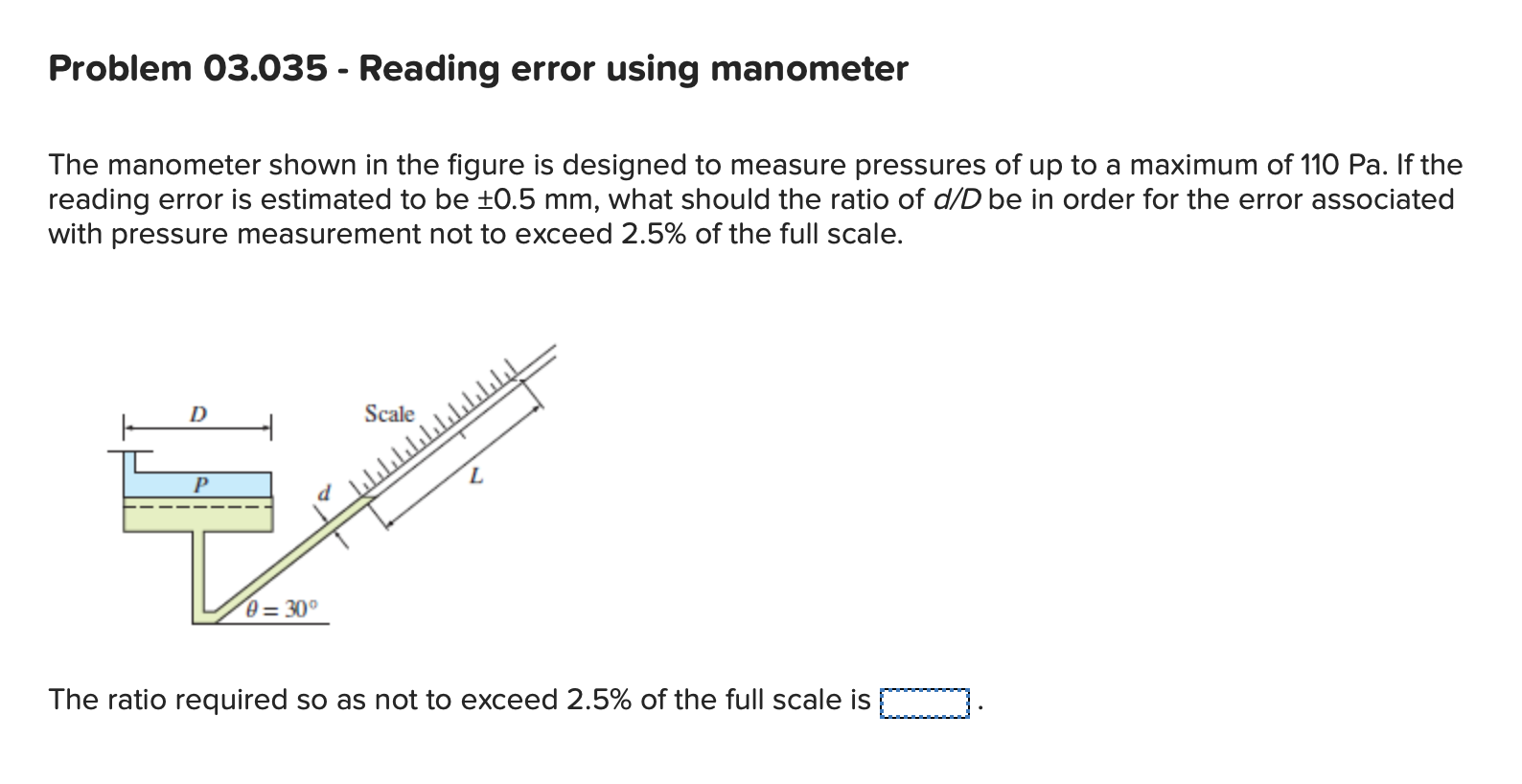 Solved Problem 03.035 - Reading error using manometer The | Chegg.com