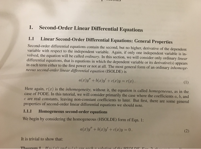 Solved 1. Second-Order Linear Differential Equations 1.1 | Chegg.com