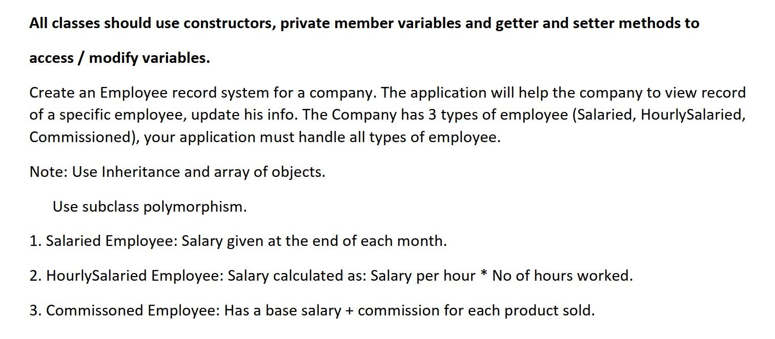Solved All classes should use constructors, private member | Chegg.com