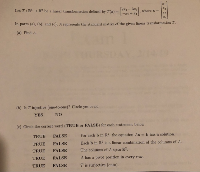 Solved 21-3 where X3 T2 Let T : R4 → R2 be a linear | Chegg.com