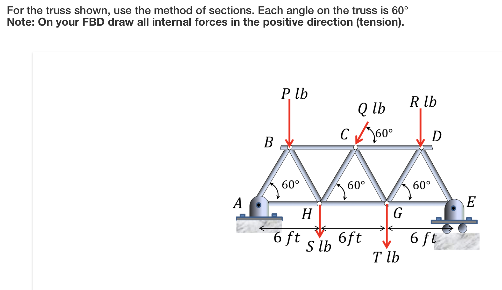 Solved For the truss shown, use the method of sections. Each | Chegg.com