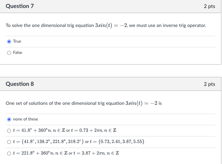Solved Question 7To solve the one dimensional trig equation | Chegg.com