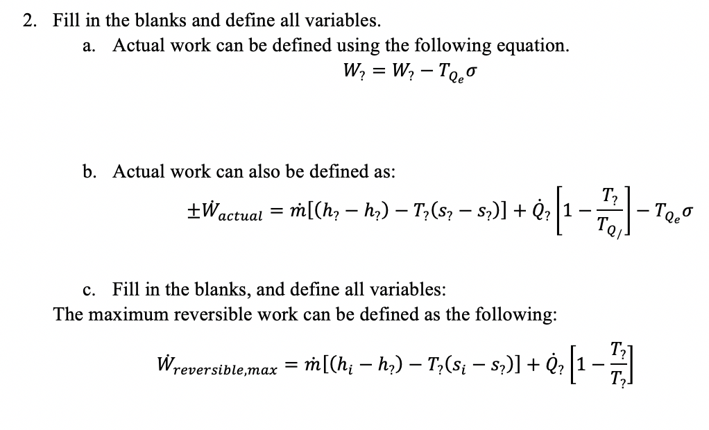 Solved 2. Fill in the blanks and define all variables. a. | Chegg.com