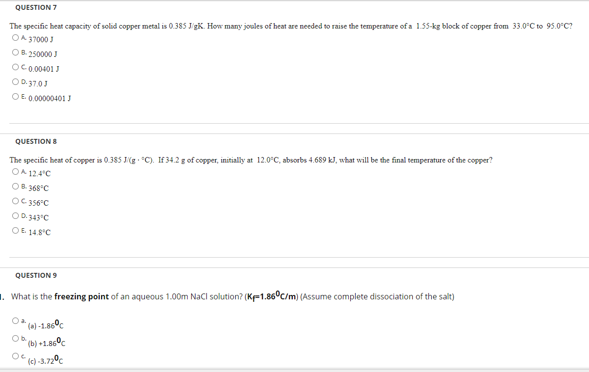 Solved QUESTION 7 The specific heat capacity of solid copper | Chegg.com