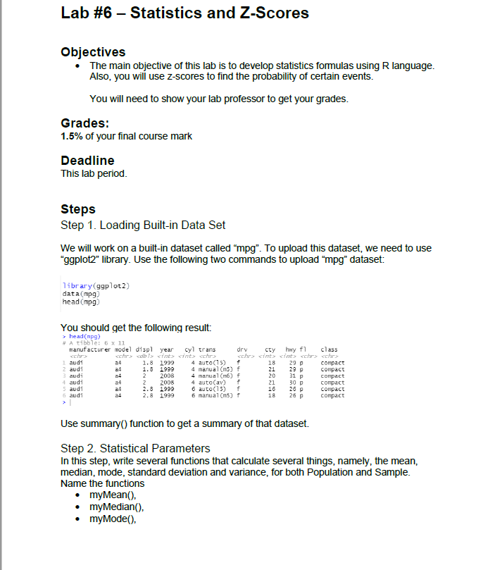 Lab #6 - Statistics and Z-Scores Objectives • The | Chegg.com
