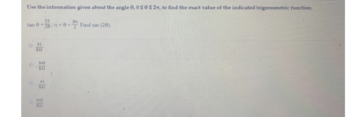 Solved Use the information given about the angle θ,0≤θ≤2π, | Chegg.com