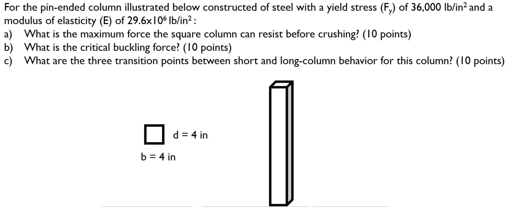 Solved For the pin-ended column illustrated below | Chegg.com