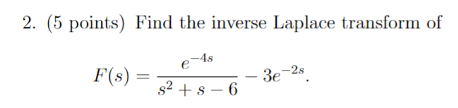Solved 2. (5 points) Find the inverse Laplace transform of | Chegg.com
