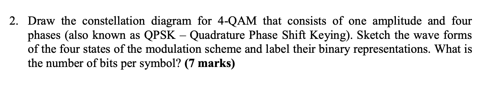 Solved 2. Draw the constellation diagram for 4-QAM that | Chegg.com