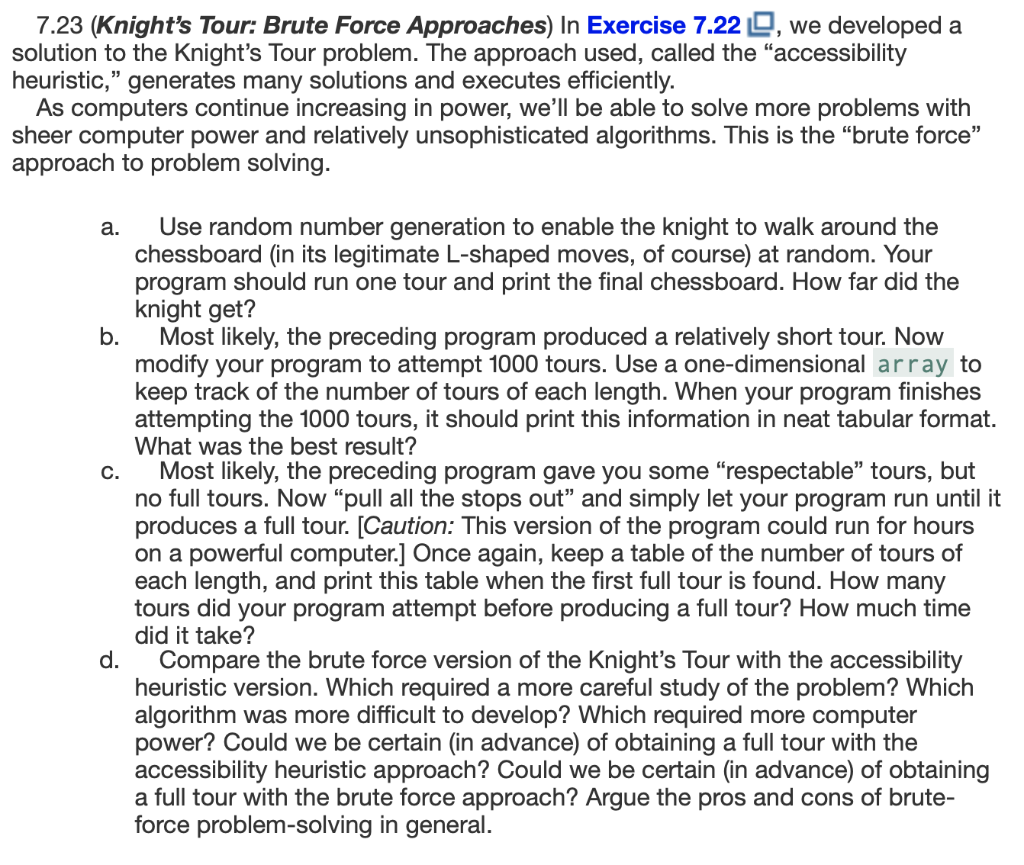 7.23 (Knight's Tour: Brute Force Approaches) In | Chegg.com