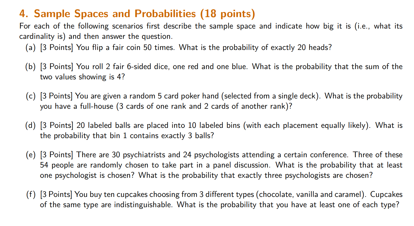 Solved 4. Sample Spaces and Probabilities (18 points) For | Chegg.com