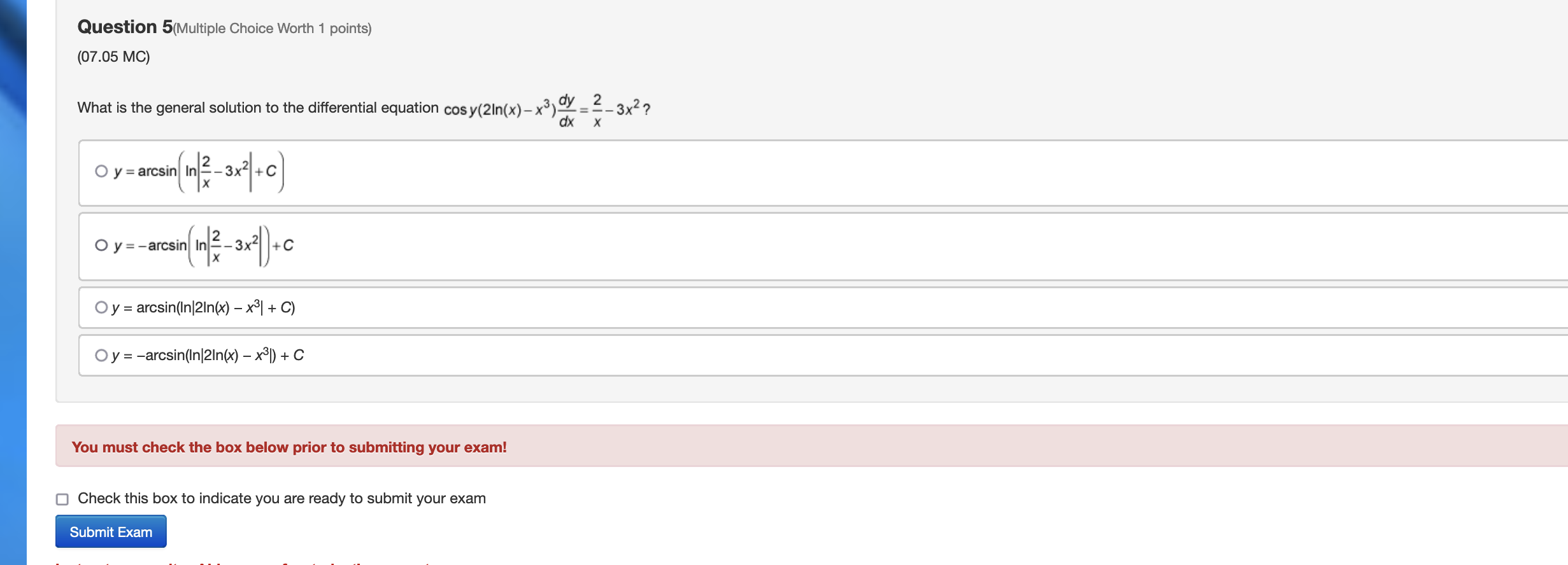 Solved There is a checkbox at the bottom of the exam form | Chegg.com