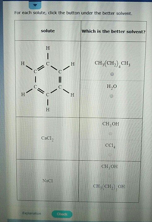 Solved For each solute, click the button under the better | Chegg.com