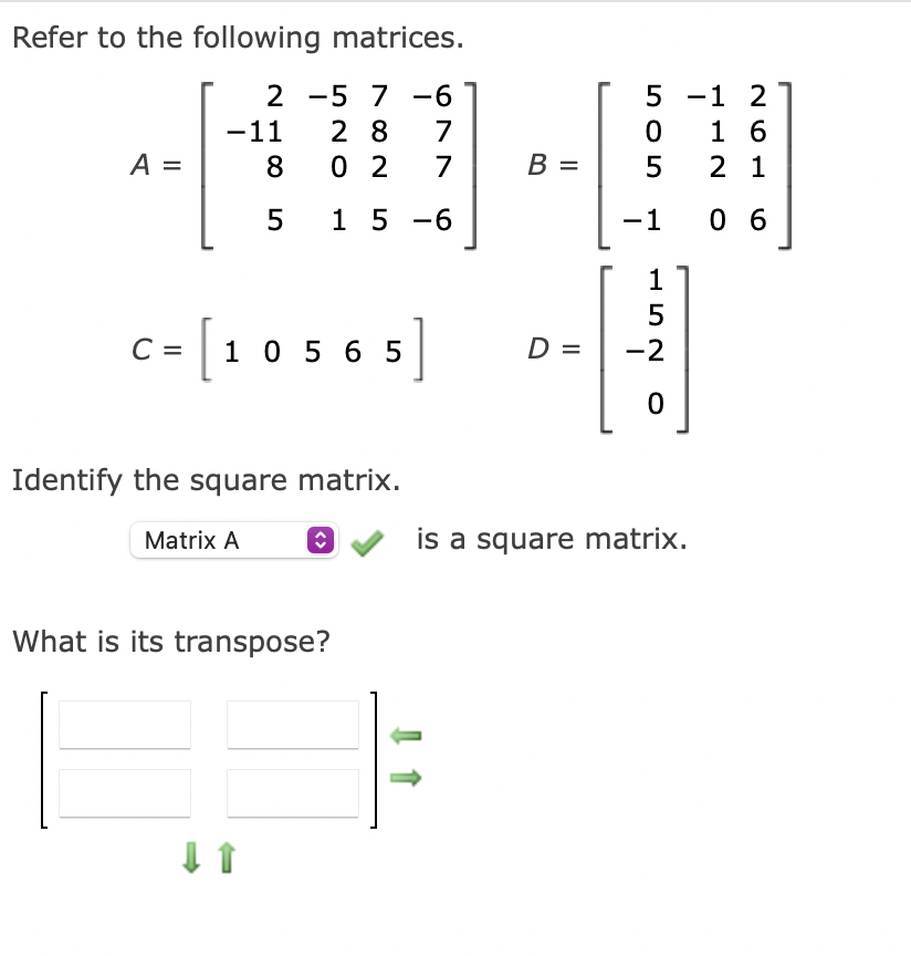 Solved Refer to the following matrices. | Chegg.com