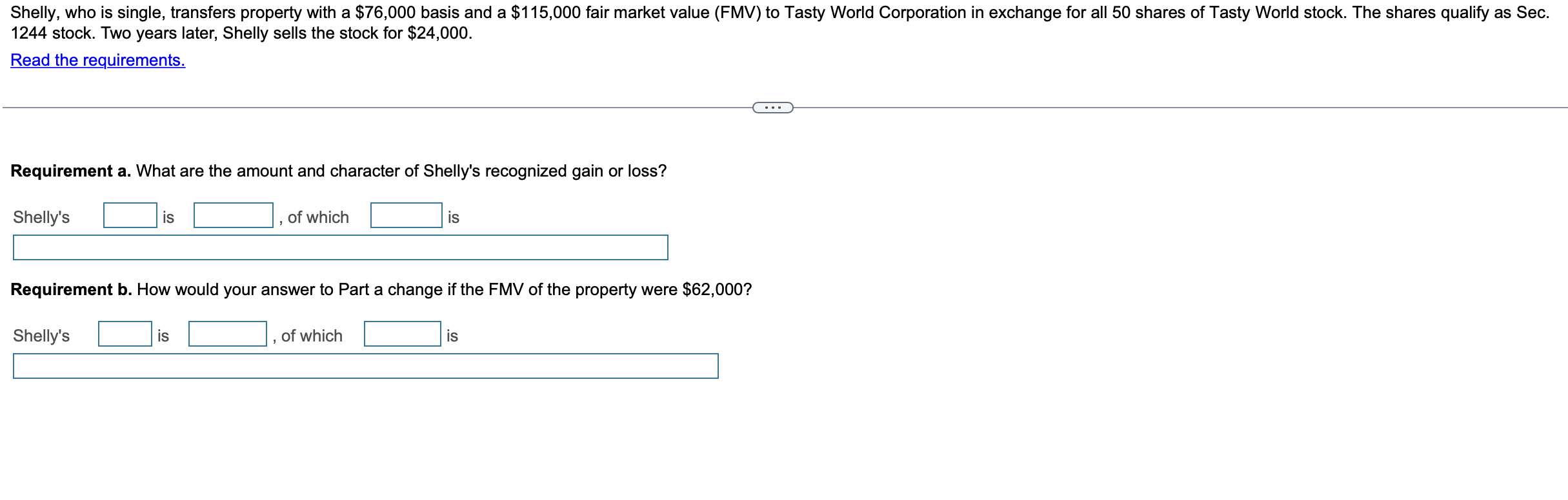 Solved 1244 stock. Two years later, Shelly sells the stock | Chegg.com