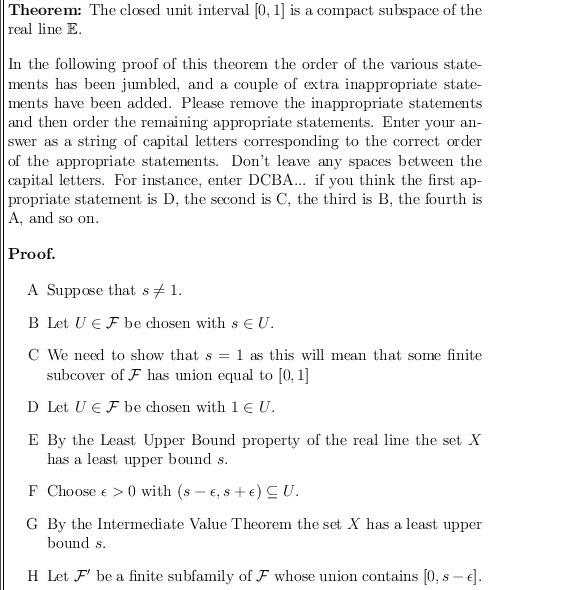 Solved Theorem: The closed unit interval [0,1] is a compact | Chegg.com