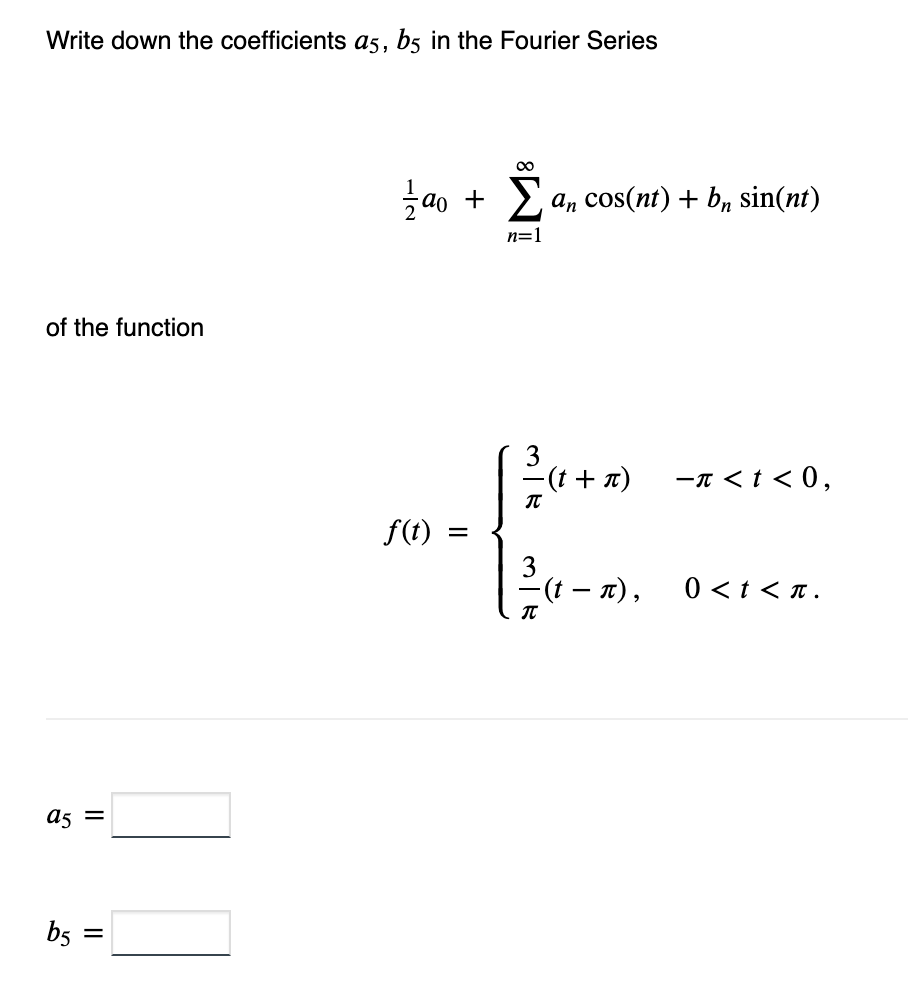 Solved Write down the coefficients a5,b5 ﻿in the Fourier | Chegg.com