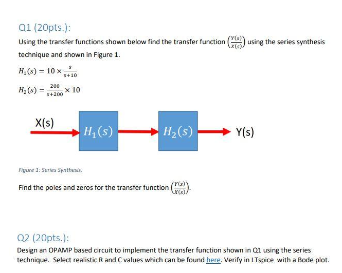 Solved Q1 (20pts.): Using the transfer functions shown below | Chegg.com