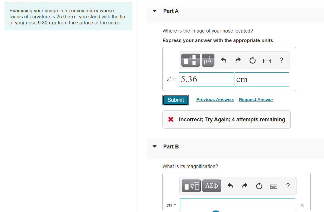 Solved Part A Examining your image in a convex mirror whose | Chegg.com