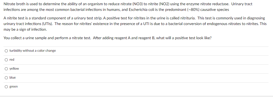 Solved Nitrate broth is used to determine the ability of an | Chegg.com