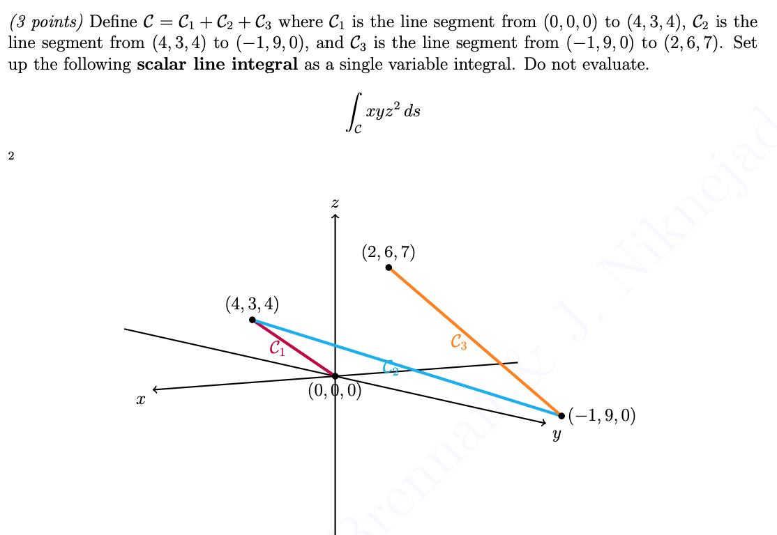 Solved (3 points) Define C C1 + C2 + C3 where Ci is the line | Chegg.com