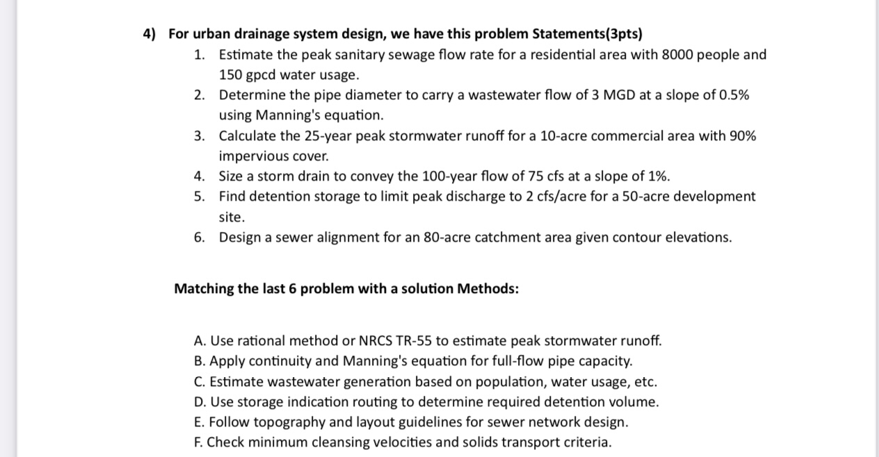 Solved 4) For urban drainage system design, we have this | Chegg.com
