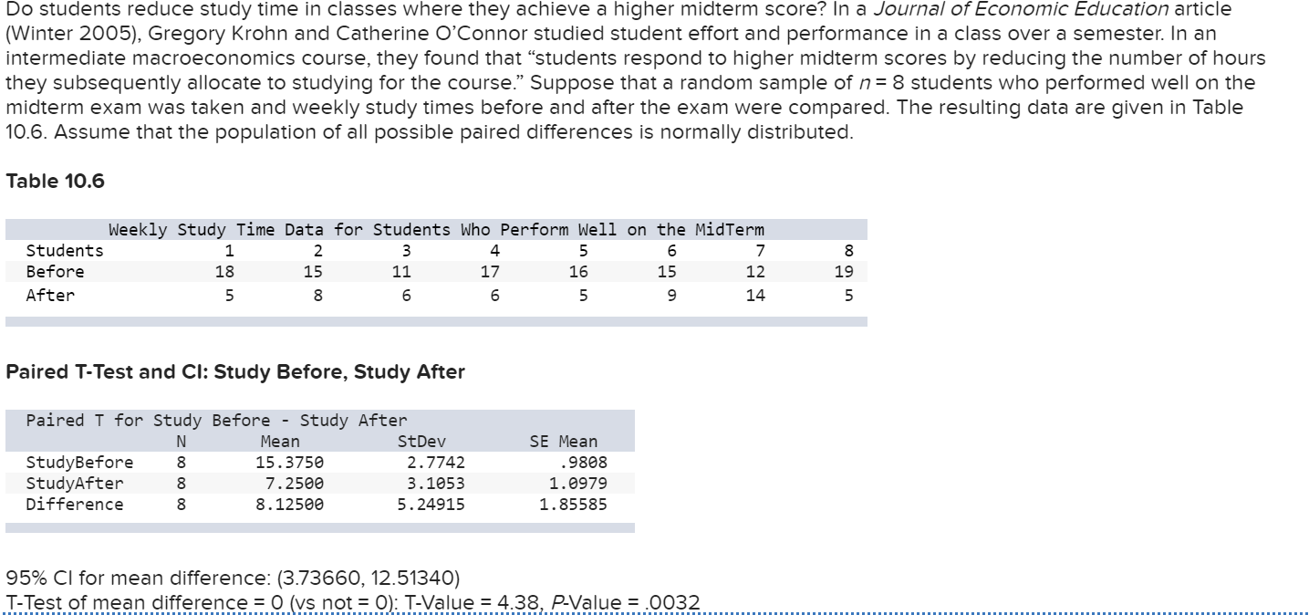 Solved Do students reduce study time in classes where they | Chegg.com
