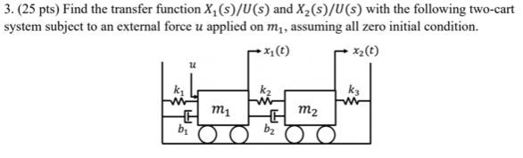 Solved 3. (25 pts) Find the transfer function X/(S)/U(S) and | Chegg.com