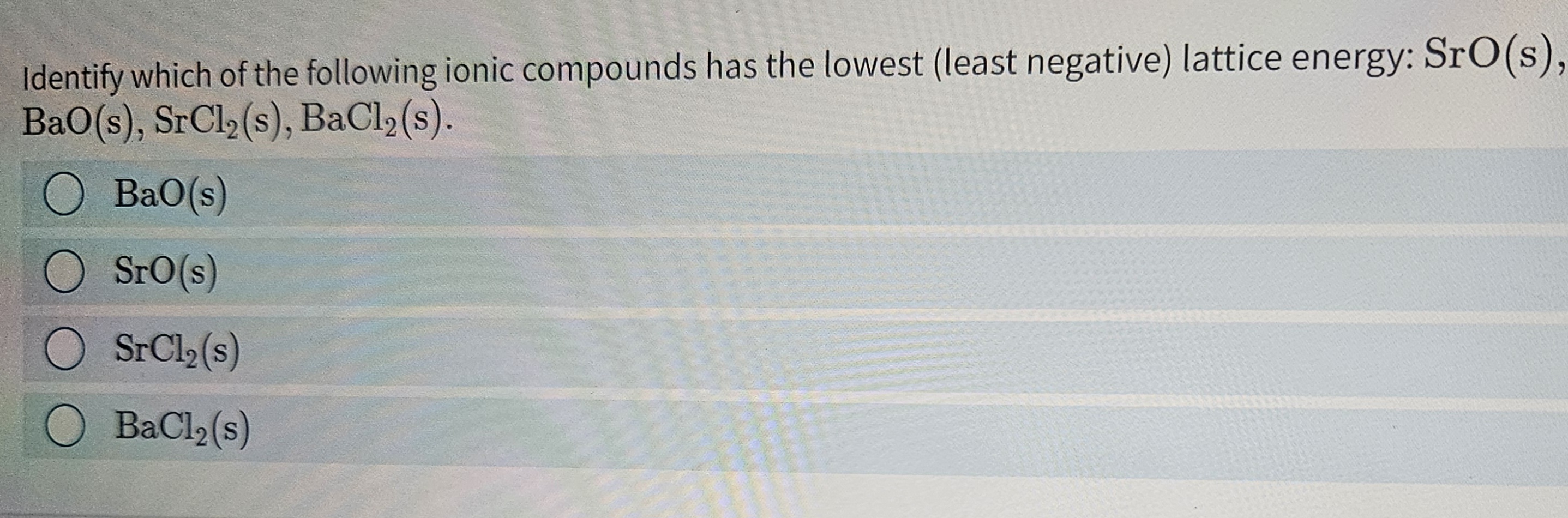 Solved Identify which of ﻿the following ionic compounds has | Chegg.com