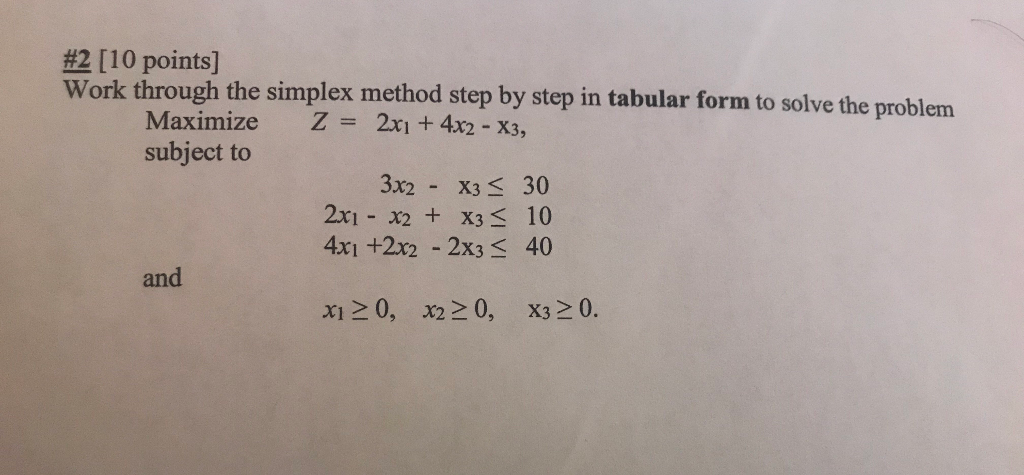 Solved #2 [10 points] Work through the simplex method step | Chegg.com