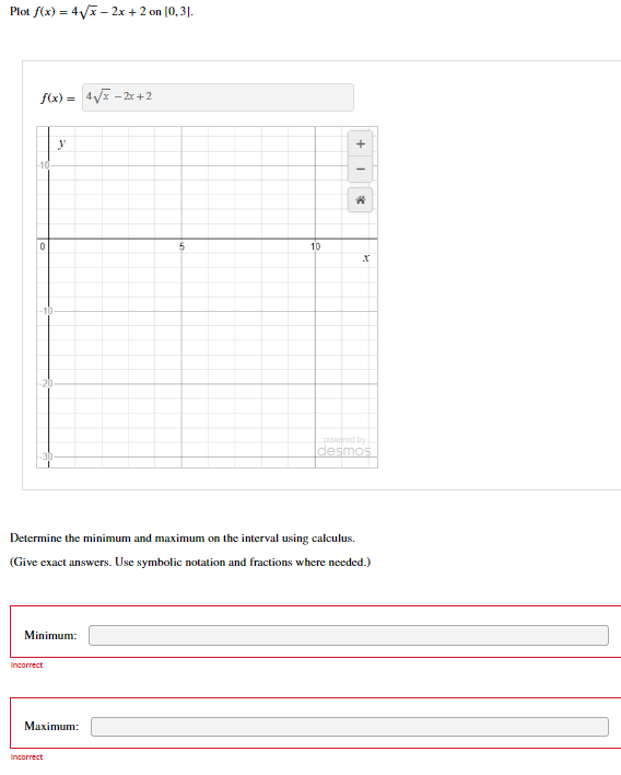 Solved Plot f(x)=4x−2x+2 on [0,3]. f(x Determine the minimum | Chegg.com