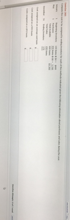 Solved Lxercise 205 Compute the cost to be assigned to | Chegg.com Solved Lxercise 205 Compute the cost to be assigned to | Chegg.com