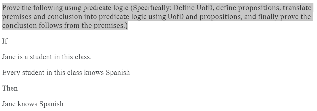 Solved Prove the following using predicate logic | Chegg.com