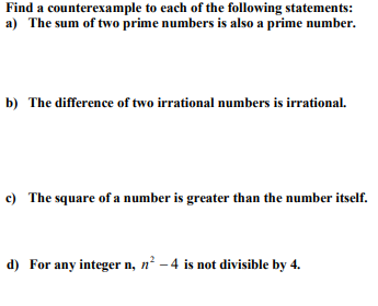 Solved Find a counterexample to each of the following | Chegg.com