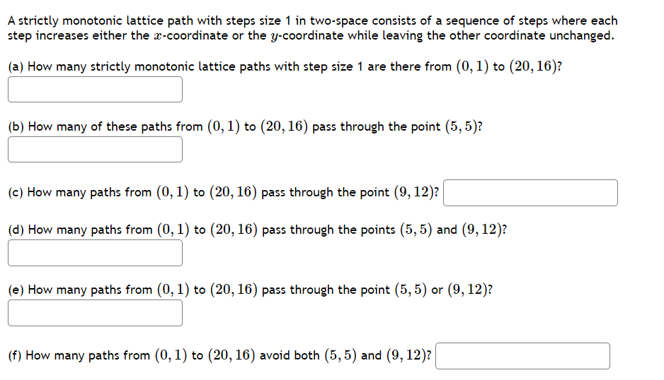 Solved A strictly monotonic lattice path with steps size 1 | Chegg.com