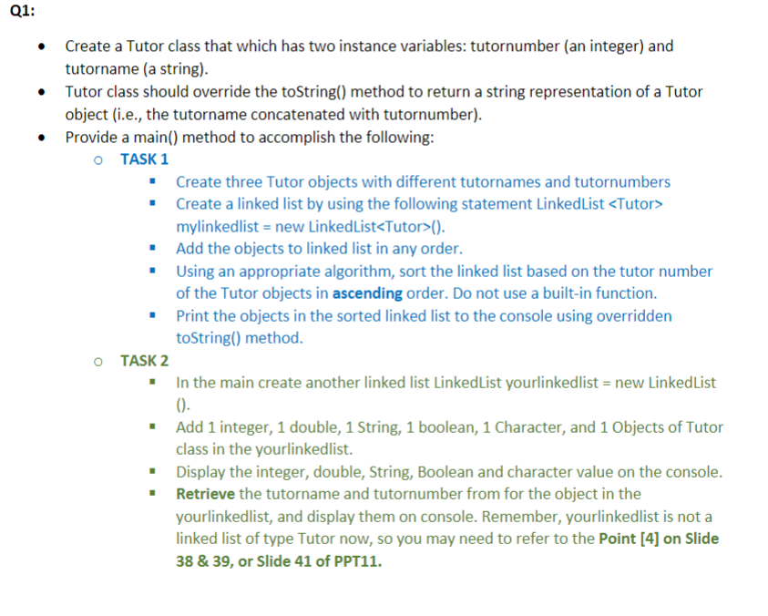 Solved Create a Tutor class that which has two instance | Chegg.com