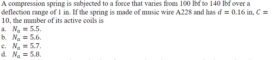 Solved A compression spring is subjected to a force that | Chegg.com
