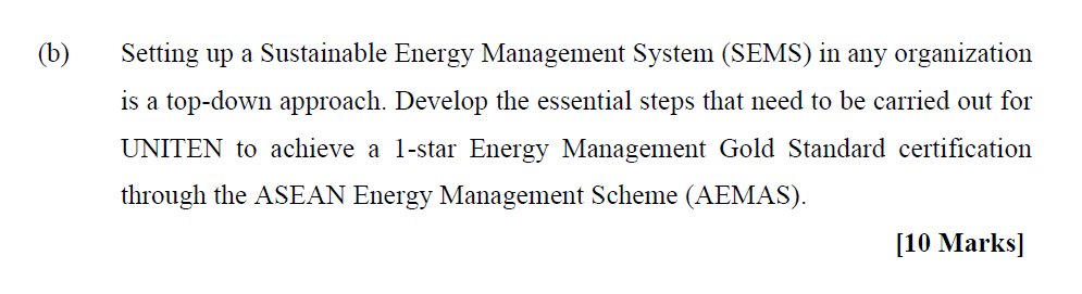 Solved (b) Setting up a Sustainable Energy Management System | Chegg.com