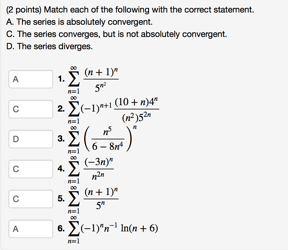 Solved (2 points) Match each of the following with the | Chegg.com