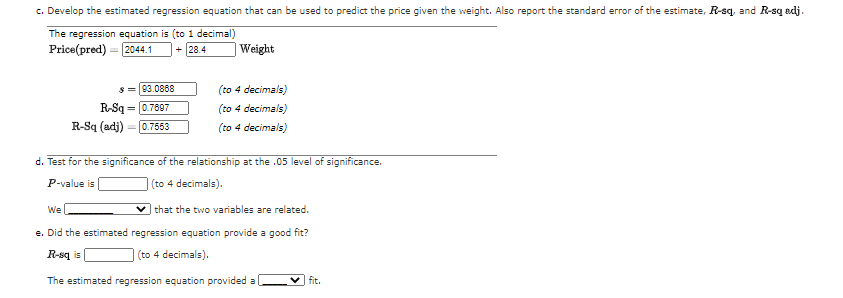 Solved c. Develop the estimated regression equation that can | Chegg.com
