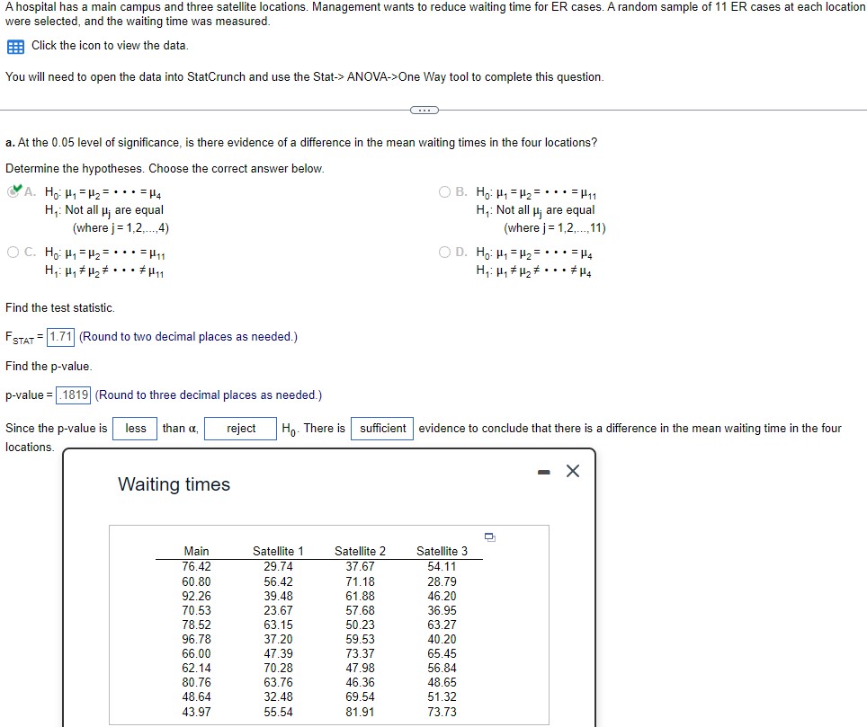 Solved You will need to ﻿open the data into StatCrunch and | Chegg.com