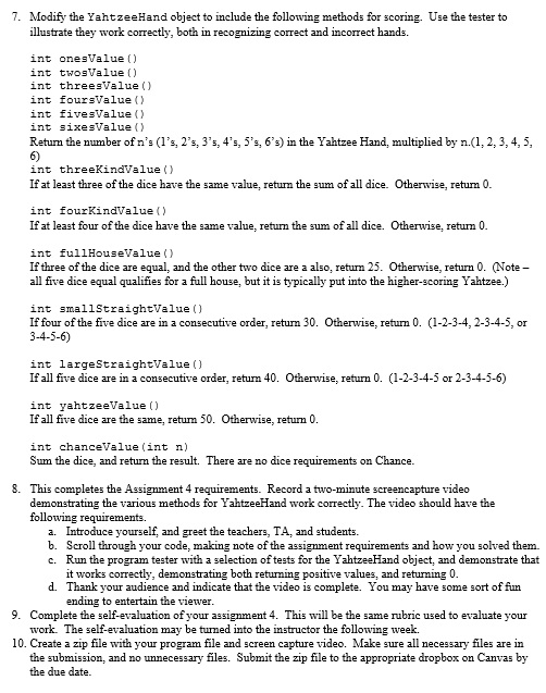 Complete both assignments. Create a Solo Yahtzee game | Chegg.com