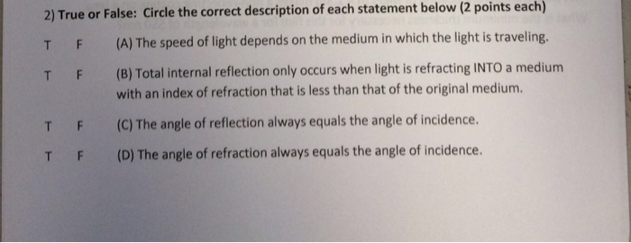 Solved True or False: Circle the correct description of each | Chegg.com