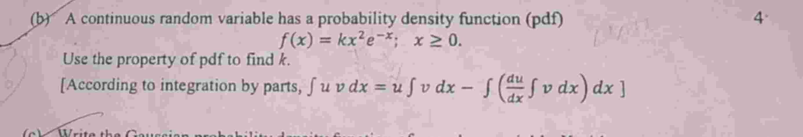 Solved by an EXPERT (b) ﻿A continuous random variable has a probability | Chegg.com