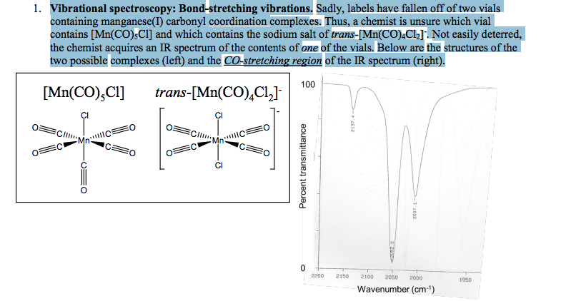 Solved 1. Vibrational spectroscopy: Bond-stretching | Chegg.com