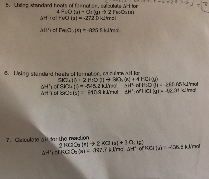 Solved 5. Using standard heats of formation, calculate ΔH | Chegg.com