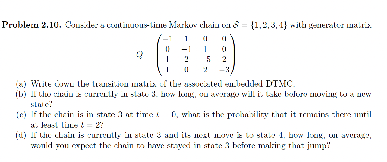 Problem 2 10 Consider A Continuous Time Markov Chain