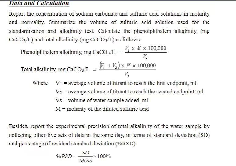 C. Determination of Alkalinity of water sample 1. | Chegg.com